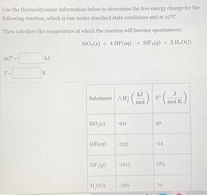 Solved Use the thermodynamic information below to determine | Chegg.com