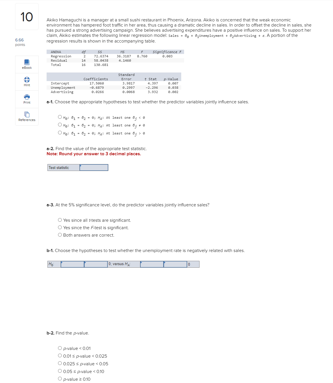 Solved b-3. ﻿At the 1% ﻿significance level, what is the | Chegg.com
