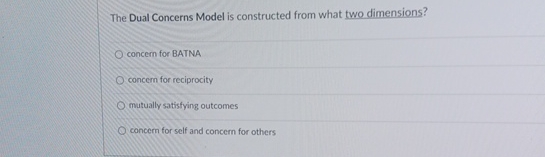 Solved The Dual Concerns Model is constructed from what two | Chegg.com