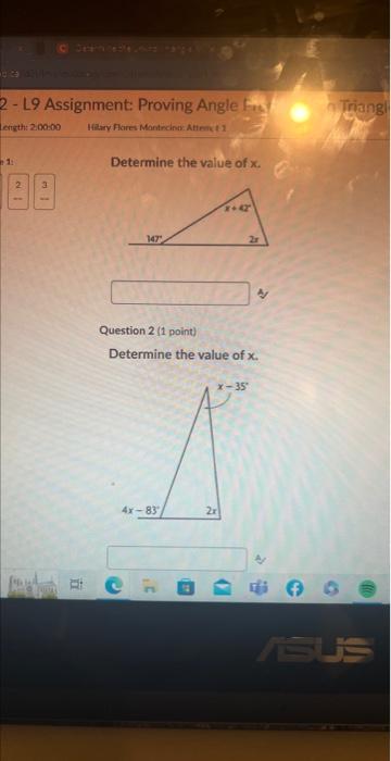 Solved Determine the value of x. Question 2 (1 point) | Chegg.com