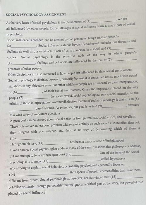Solved SOCIAL PSYCHOLOGY ASSIGNMENT At the very beart of | Chegg.com