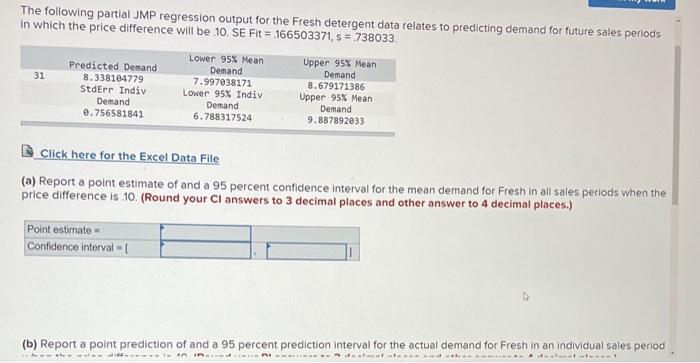Solved The following partial JMP regression output for the | Chegg.com