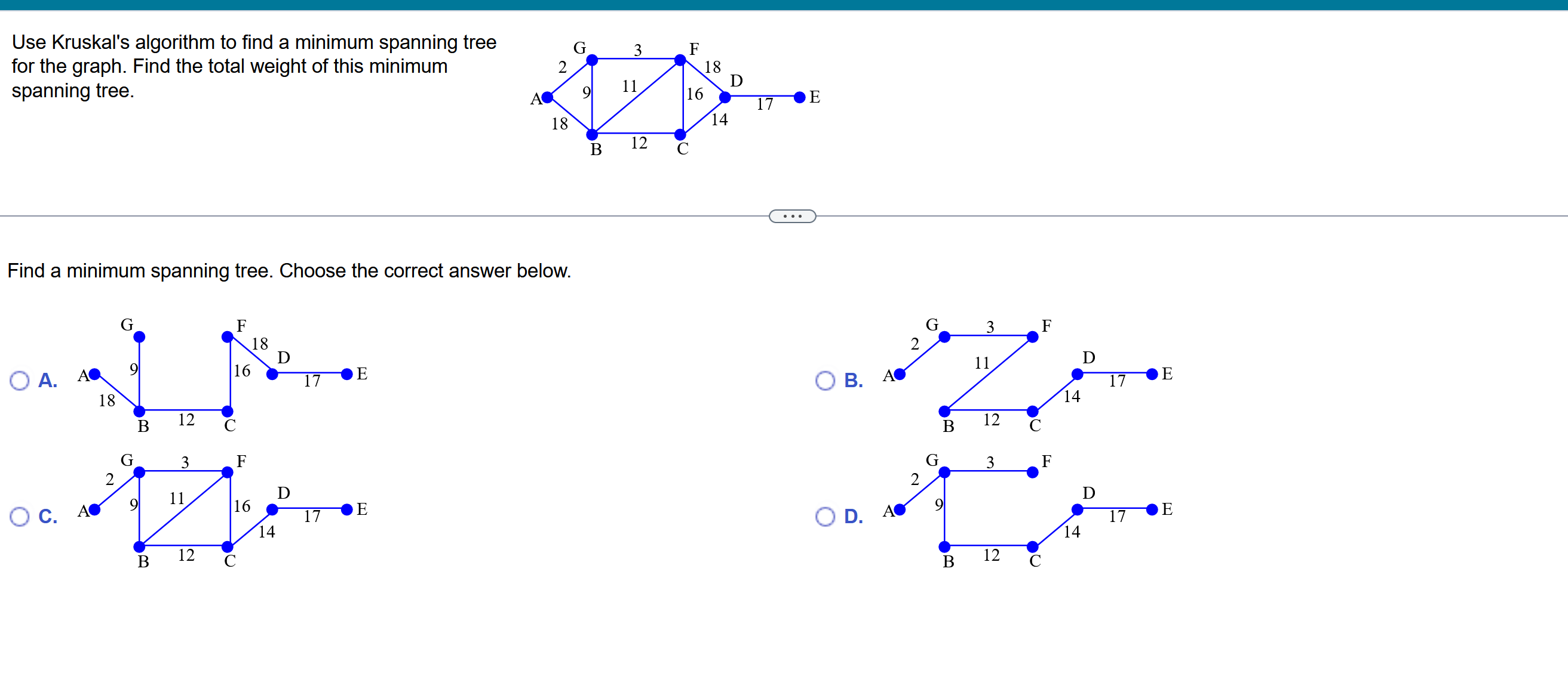 Solved Use Kruskal's algorithm to find a minimum spanning | Chegg.com