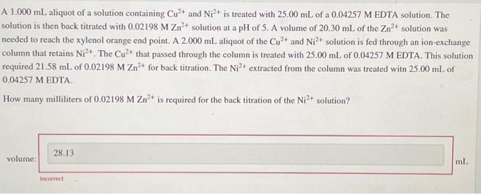 Solved A 1.000 mL aliquot of a solution containing Cu2+ and | Chegg.com