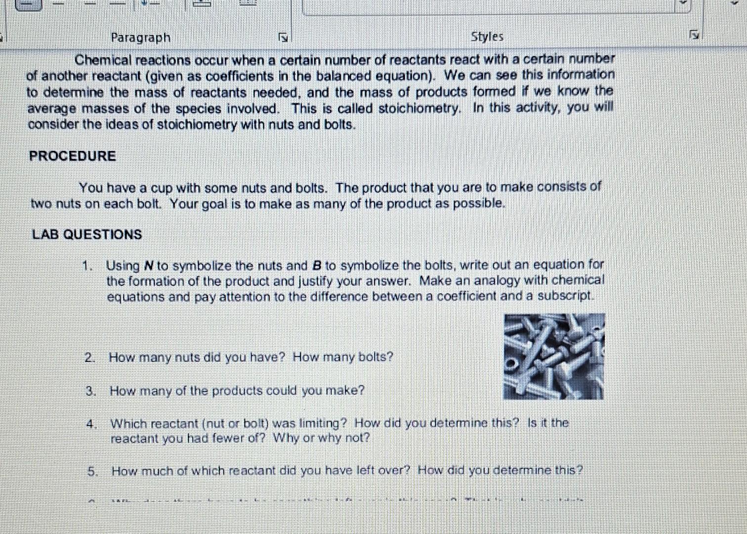 Solved Paragraph Styles x Chemical reactions occur when a | Chegg.com