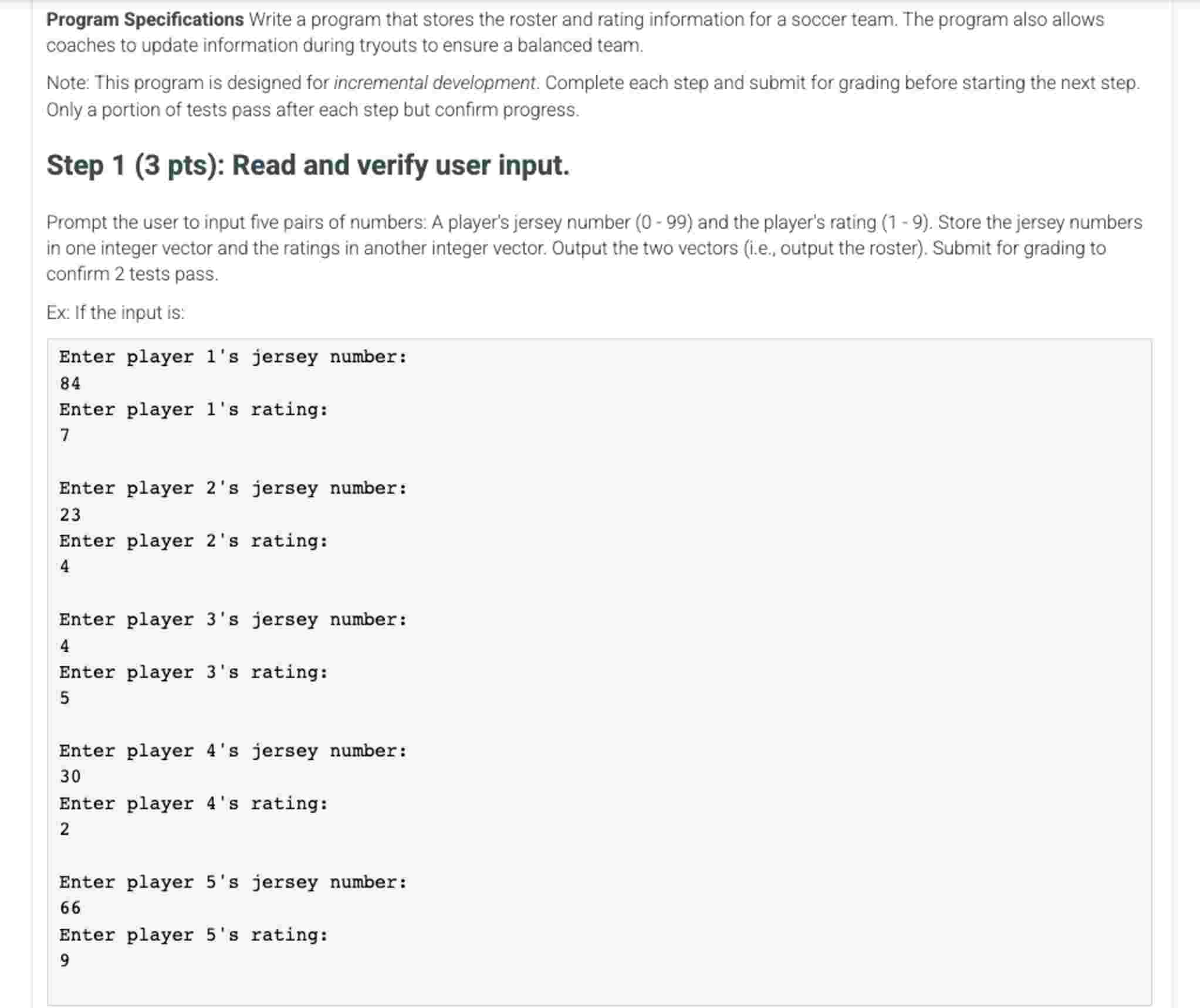 soccer team roster Program Specifications Write a | Chegg.com