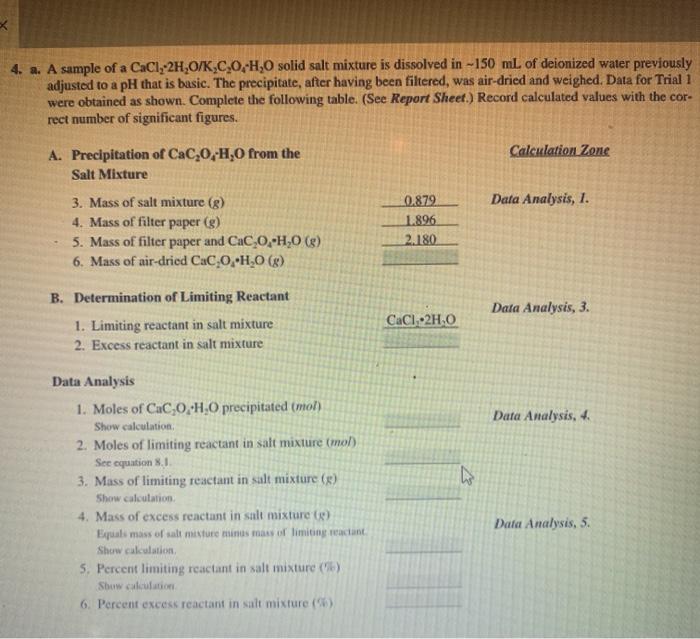 Solved 4. a. A sample of a CaCl, 2H,0/K,C,0-H,0 solid salt | Chegg.com