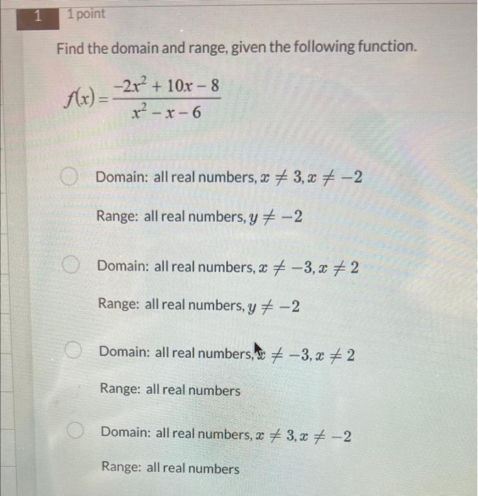 Solved how do i solve for domain and range, i cant use a | Chegg.com