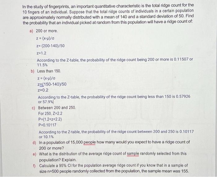 Solved In the study of fingerprints, an important | Chegg.com
