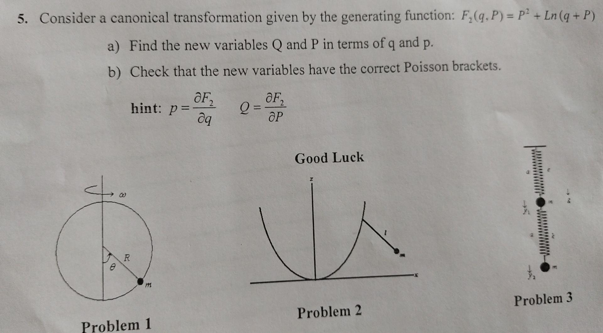 Solved 5. Consider a canonical transformation given by the | Chegg.com