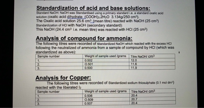Analysis for copper: The solution will have three | Chegg.com