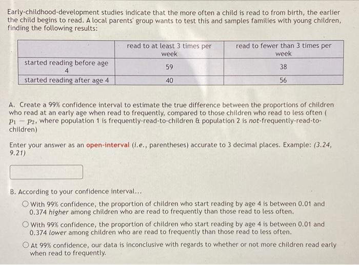 Solved Early-childhood-development studies indicate that the | Chegg.com