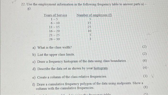 Solved 22. Use the employment information in the following | Chegg.com