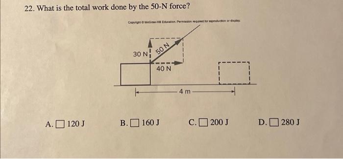 Solved 22 . What is the total work done by the 50−N force? | Chegg.com