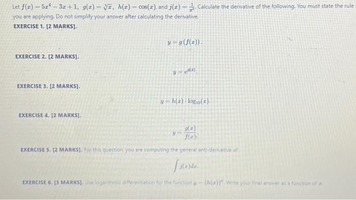 Solved Let \\( f(x)=5 x^{4}-3 x+1, g(x)=\\sqrt[3]{x}, | Chegg.com