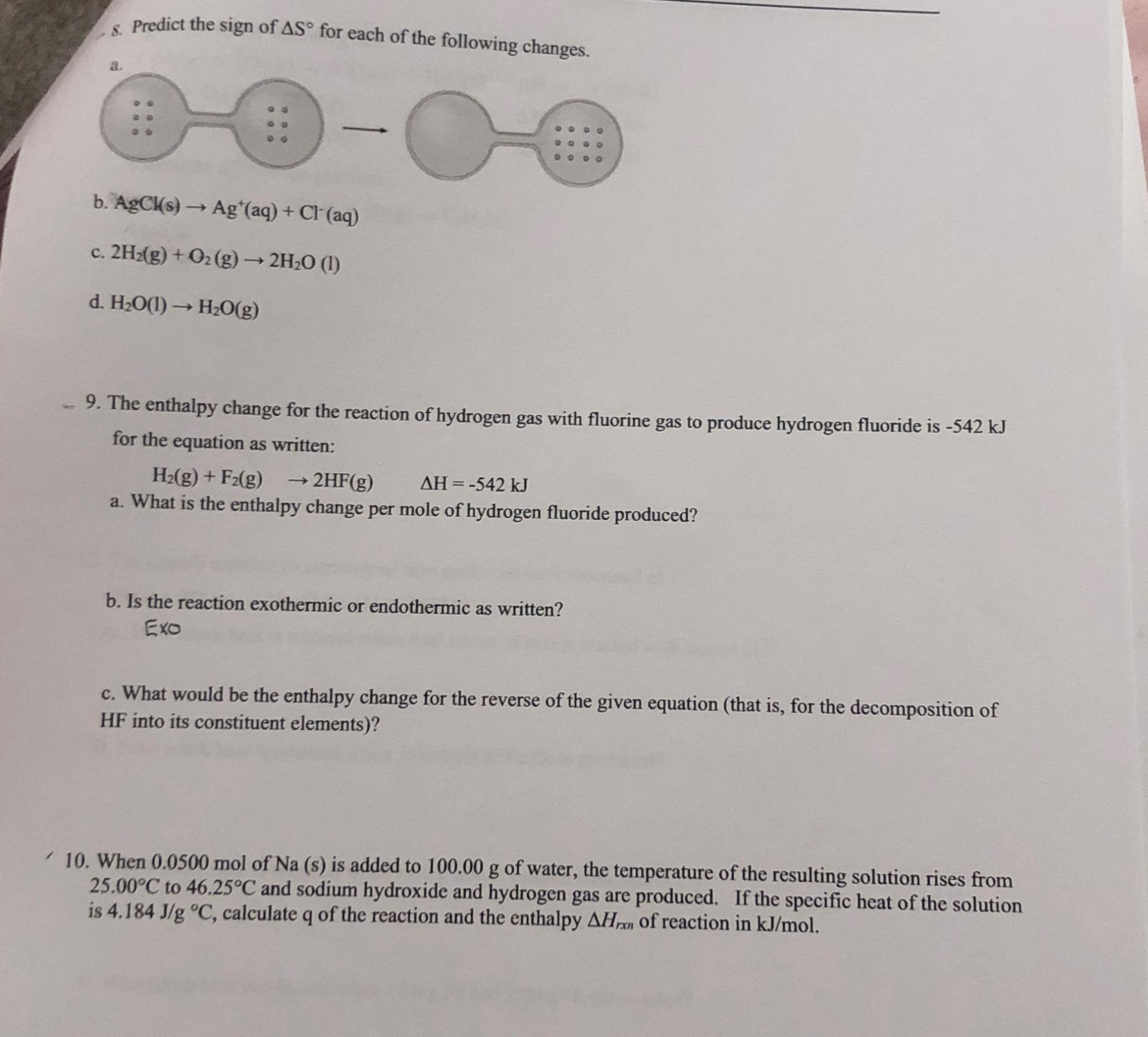 Solved Predict the sign of ΔS° ﻿for each of the following | Chegg.com