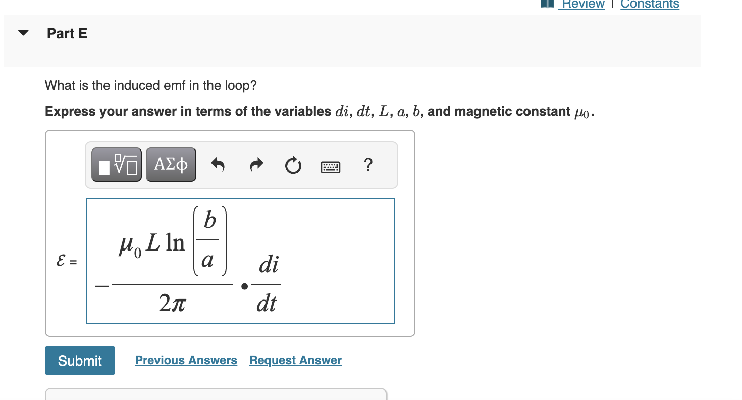 Solved Part EWhat is the induced emf in the loop?Express | Chegg.com