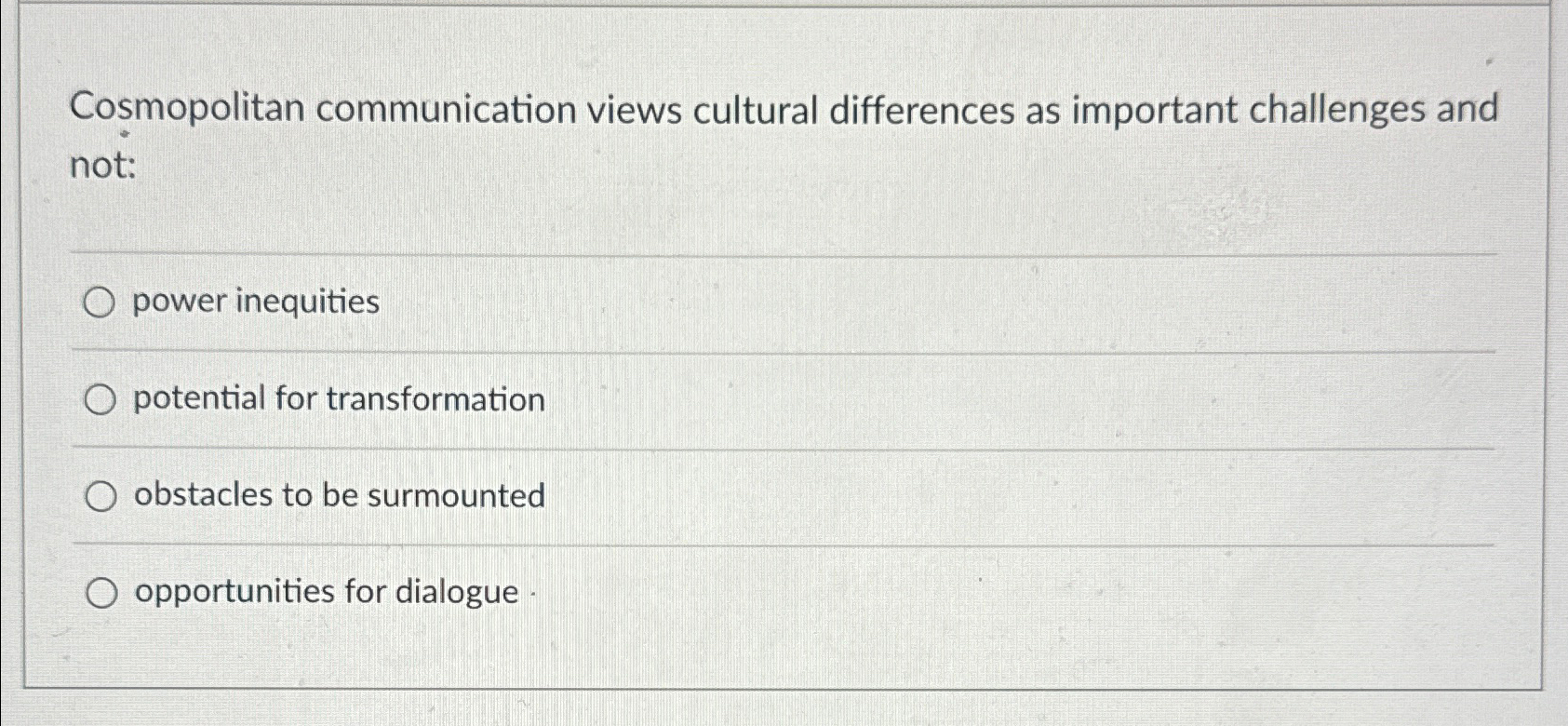 Solved Cosmopolitan communication views cultural differences | Chegg.com