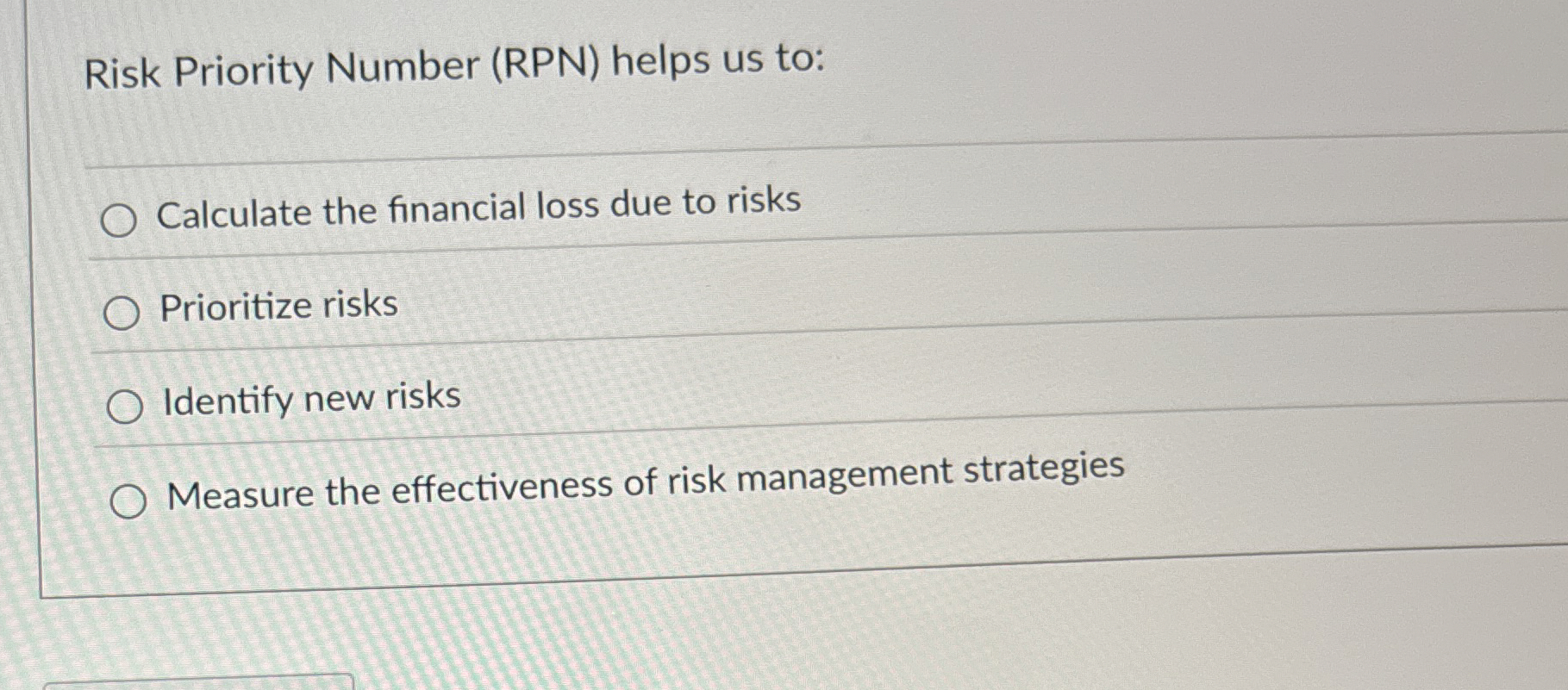 Solved Risk Priority Number (RPN) ﻿helps us to:Calculate the | Chegg.com
