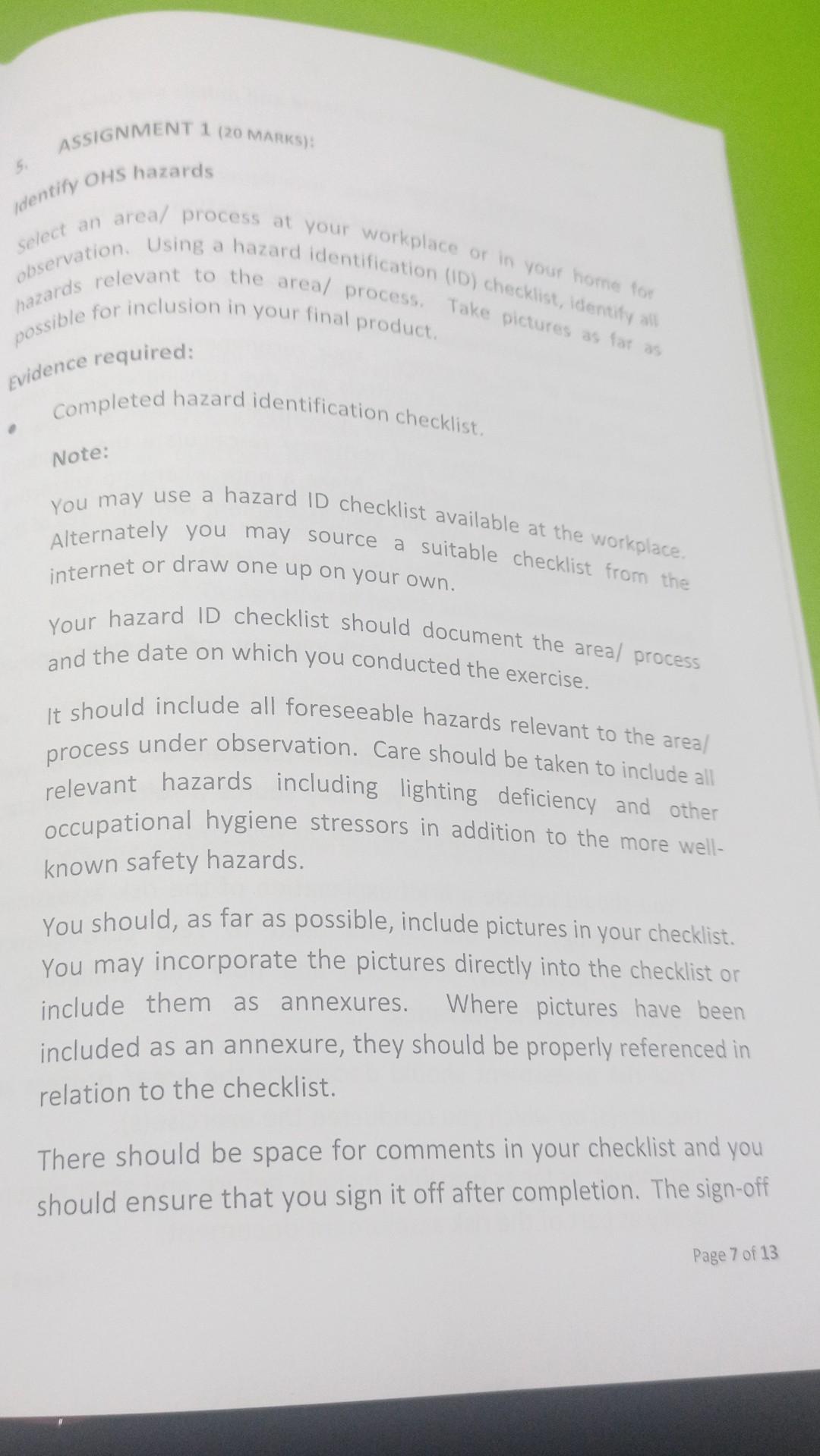 Solved ASSIGNMENT 1 (20 MARKS): de nentify OHS hazards | Chegg.com