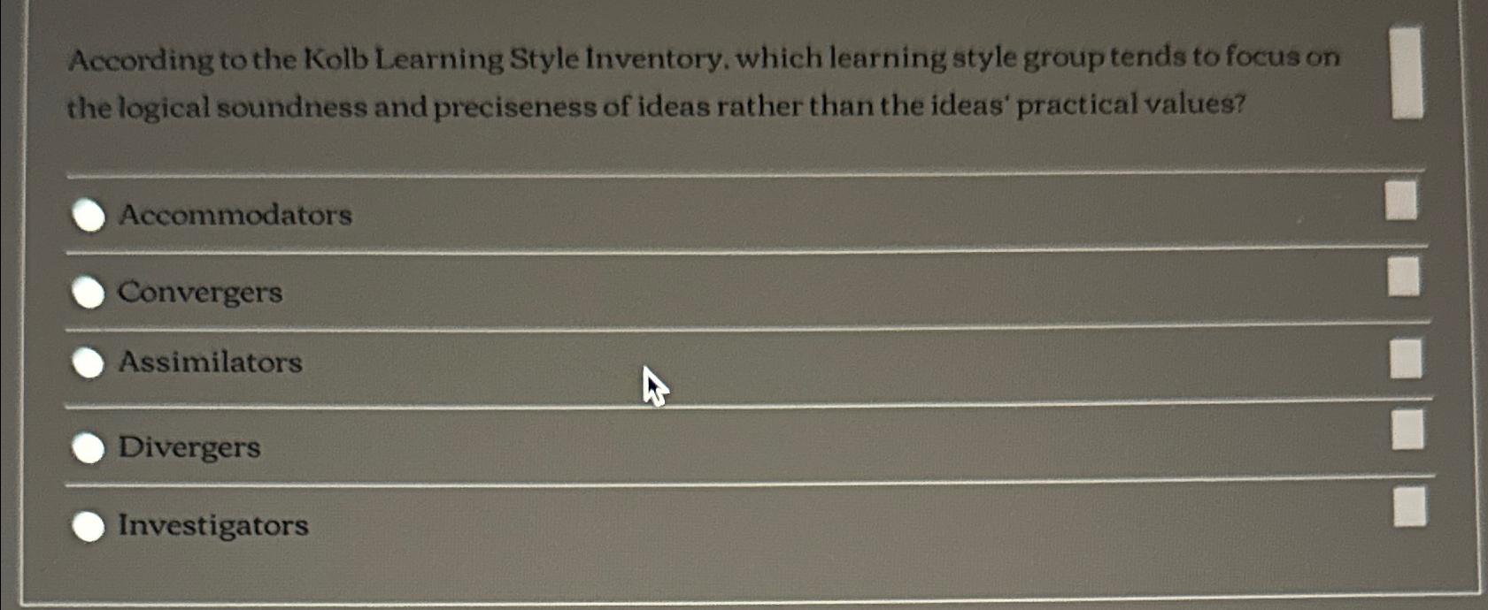 Solved According to the Kolb Learning Style Inventory, which | Chegg.com
