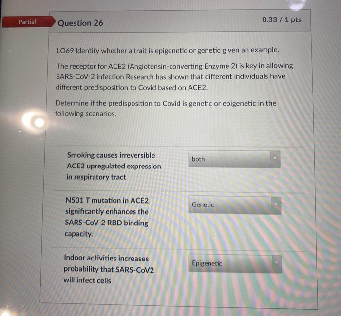 Solved LO69 Identify whether a trait is epigenetic or | Chegg.com