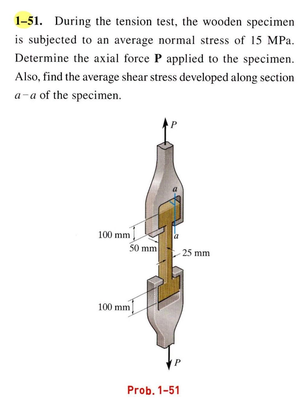 Solved 1–51. During the tension test, the wooden specimen is | Chegg.com