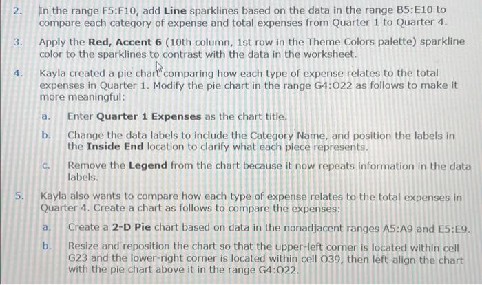 2 3. 4. in the range F5:F10, add Line sparklines | Chegg.com