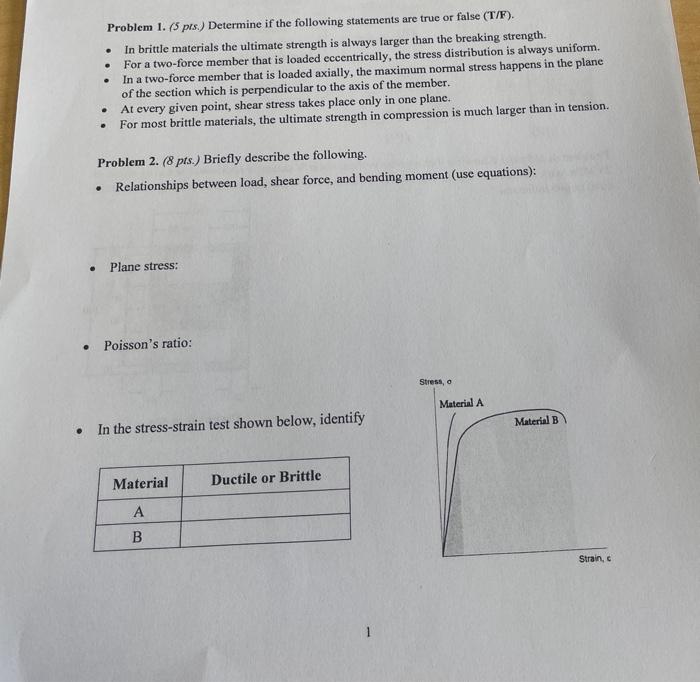 Solved Problem 1. (5 pts.) Determine if the following | Chegg.com