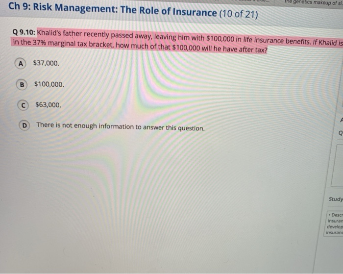 Solved Ch 9: Risk Management: The Role of Insurance (10 of | Chegg.com