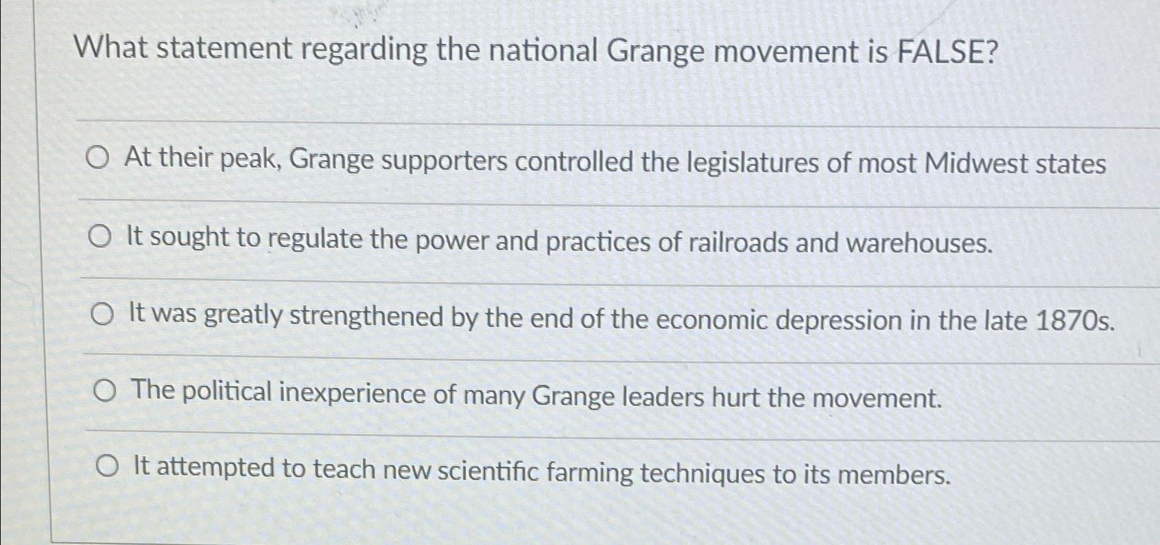 Solved What statement regarding the national Grange movement | Chegg.com