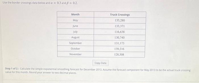 Solved Use the border crossings data below and α=0.3 and | Chegg.com