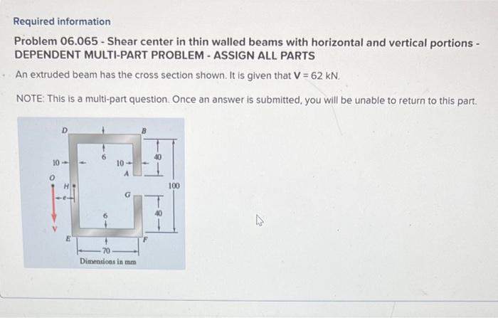 Solved Required information Problem 06.065 - Shear center in | Chegg.com