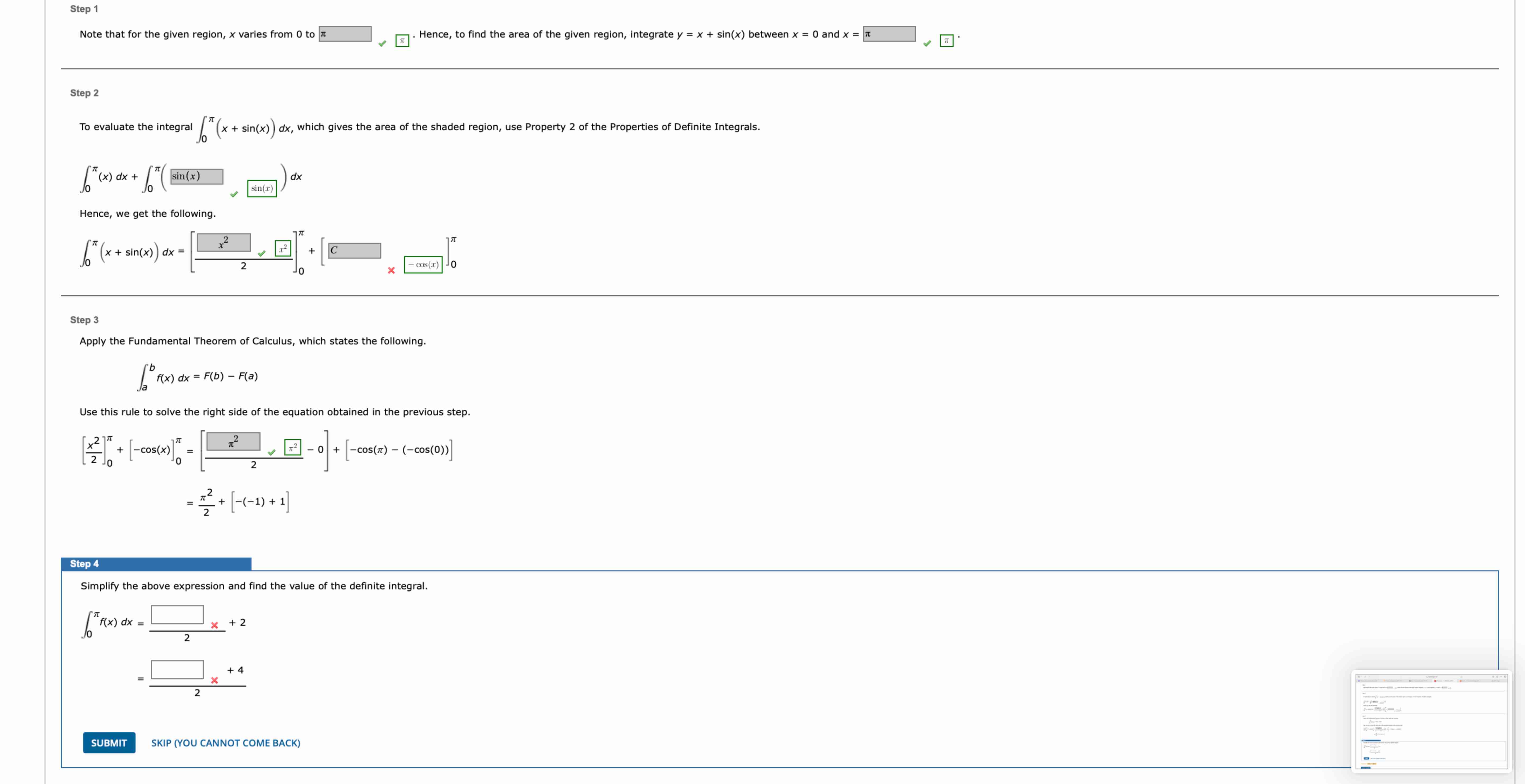 Solved Step 2 ﻿To evaluate the integral \int_0^(\pi | Chegg.com