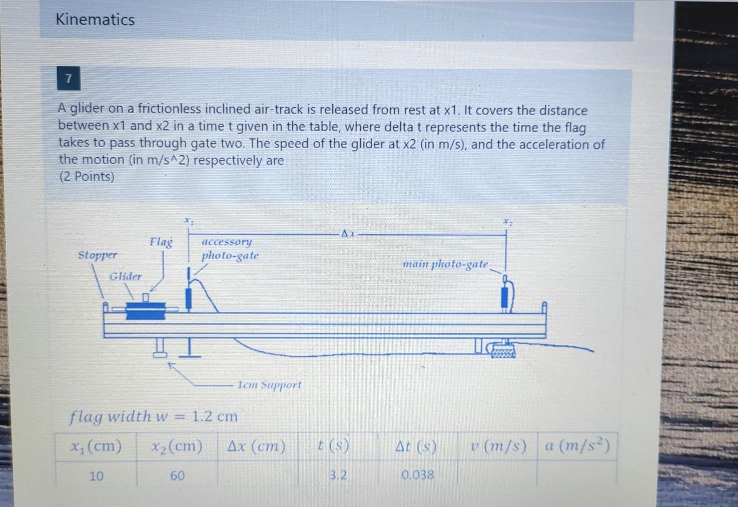 Solved Kinematics 7 A glider on a frictionless inclined | Chegg.com
