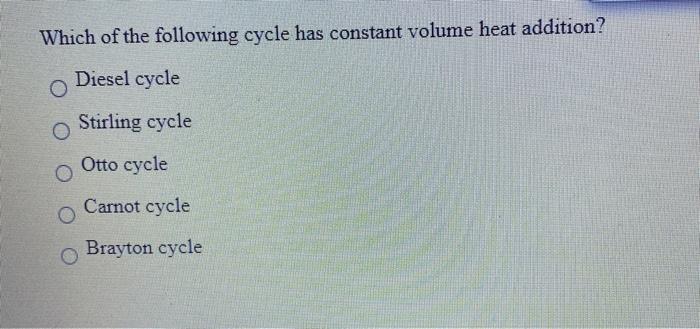 Solved Which of the following cycle has constant volume heat | Chegg.com