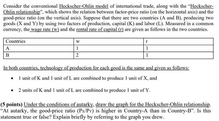 Solved Consider the conventional Heckscher-Ohlin model of | Chegg.com