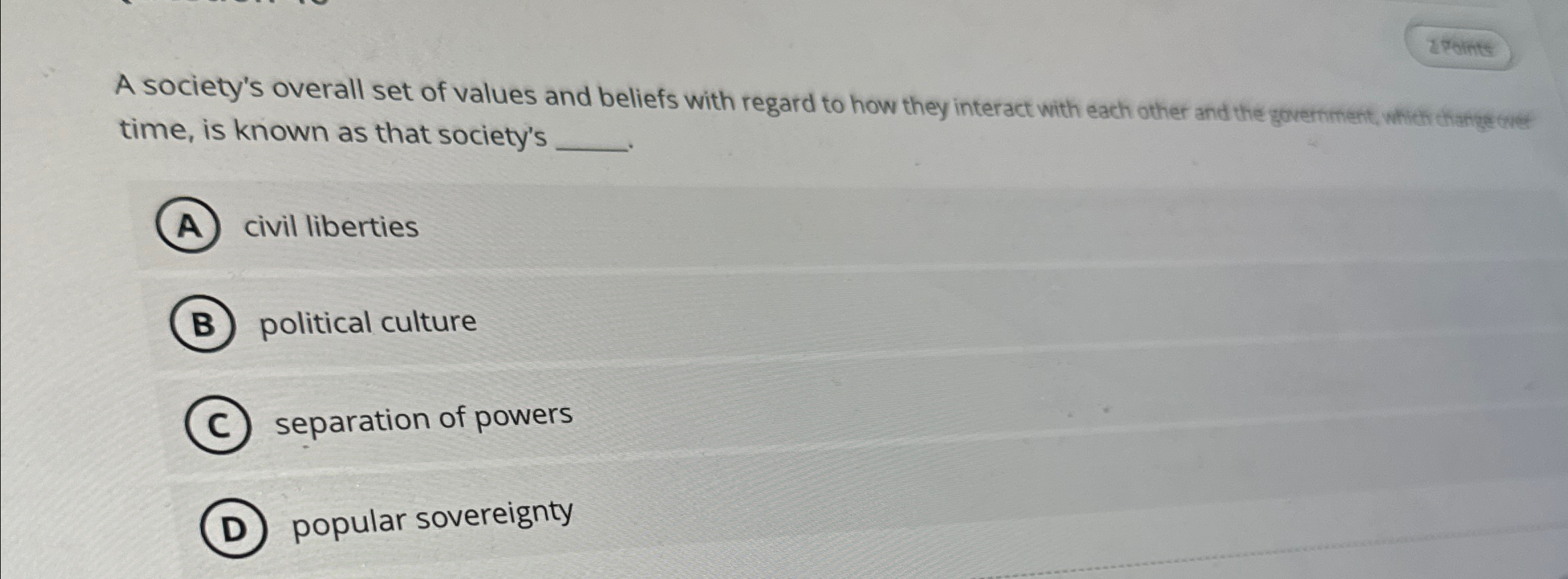 Solved A society's overall set of values and beliefs with | Chegg.com