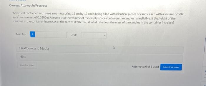Solved Current Attempt in Progress A vertical container with | Chegg.com
