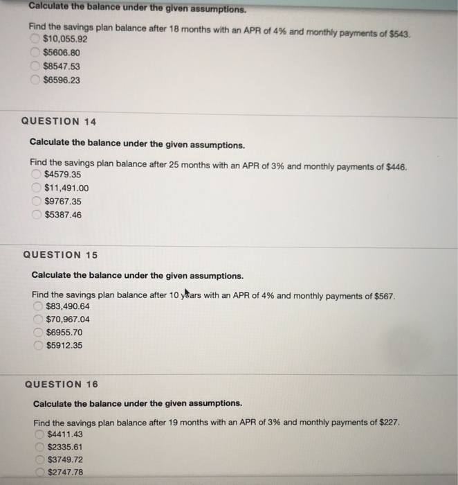 Solved Calculate the balance under the given assumptions. | Chegg.com
