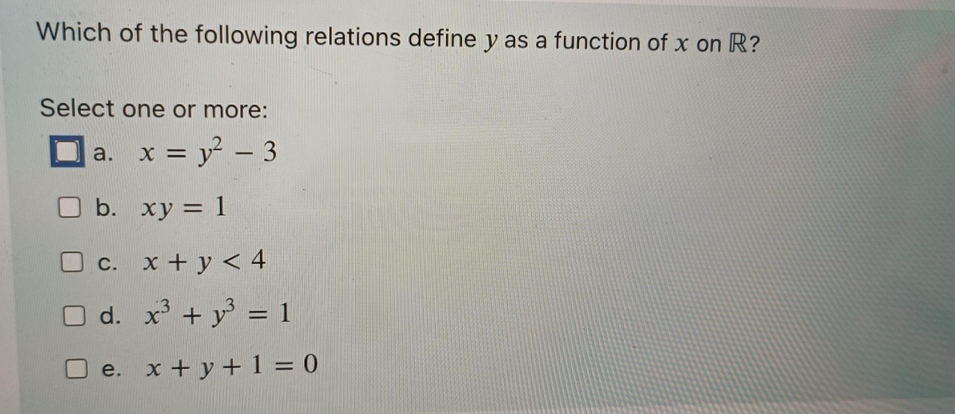 Solved Which of the following relations define y as a | Chegg.com