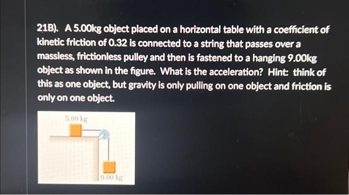 21B). A 5.00 kg object placed on a horizontal table | Chegg.com