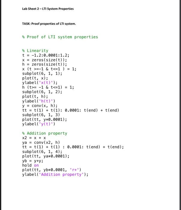 Solved Lab Sheet 2 - LTI System Properties TASK: Proof | Chegg.com