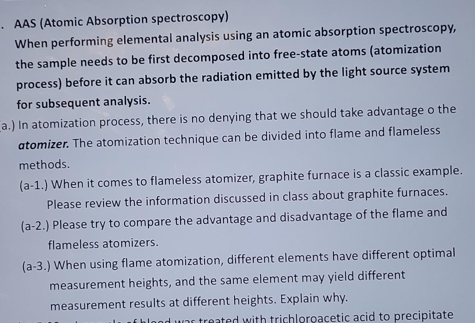 Solved AAS (Atomic Absorption spectroscopy) When performing | Chegg.com