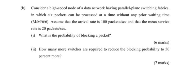 Solved (b) Consider a high-speed node of a data network | Chegg.com