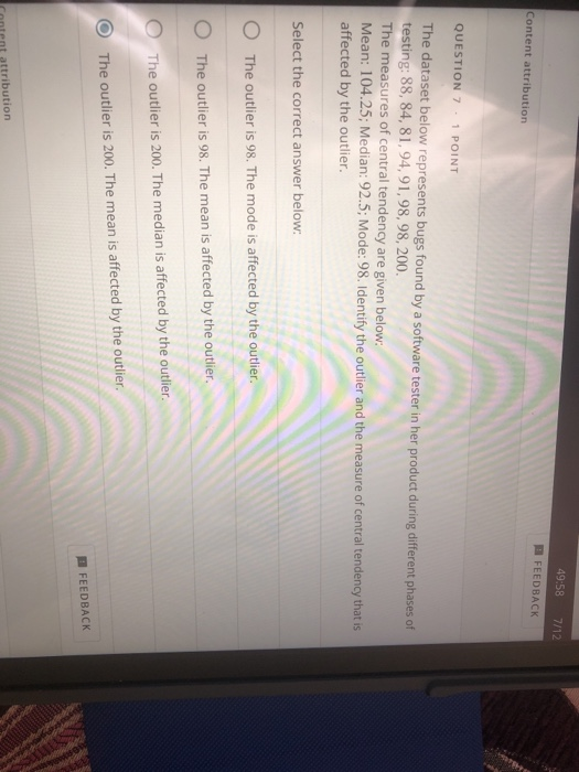 Solved 49:58 7/12 FEEDBACK Content attribution QUESTION 7.1 | Chegg.com