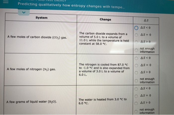 Solved Predicting qualitatively how entropy changes with | Chegg.com