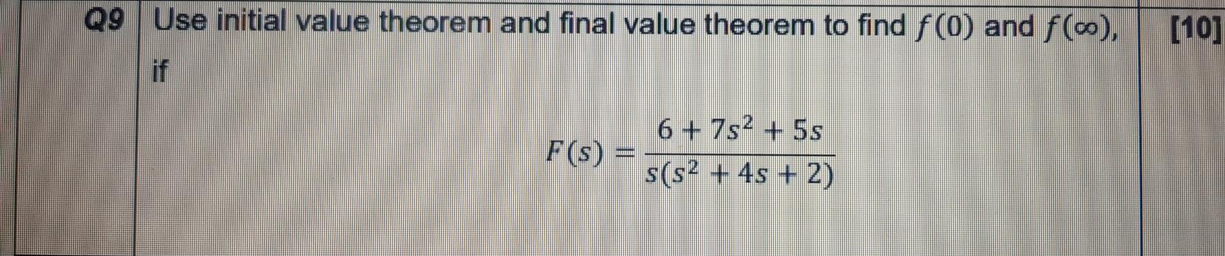 Solved Q9 Use initial value theorem and final value theorem | Chegg.com