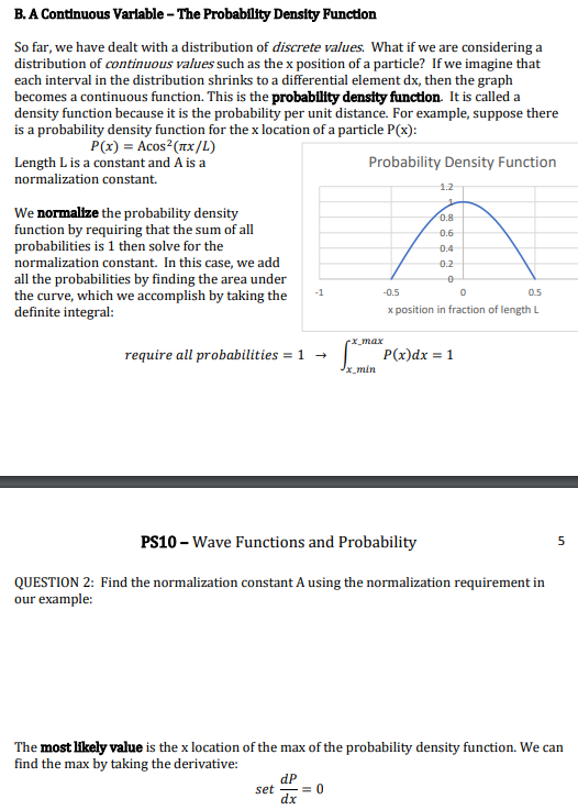 Solved B. ﻿A Continuous Variable - ﻿The Probability Density | Chegg.com