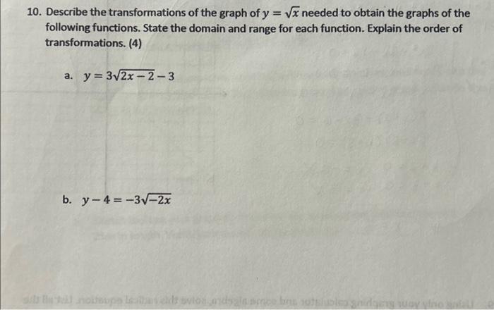 Solved Describe the transformations of the graph of y=*sqr | Chegg.com